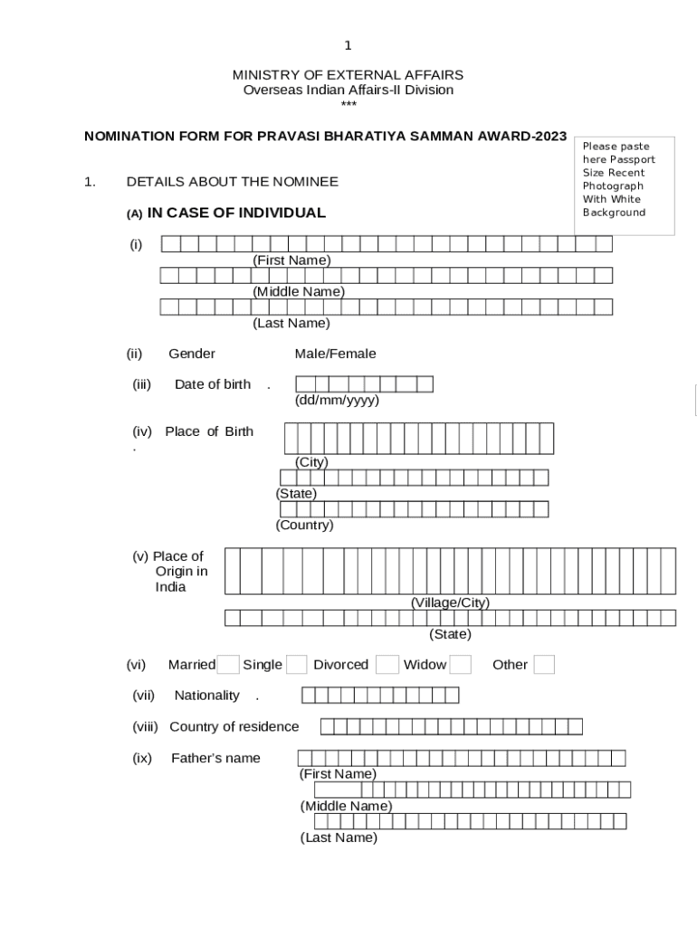 nomination for pravasi bharatiya samman award Doc Template | pdfFiller