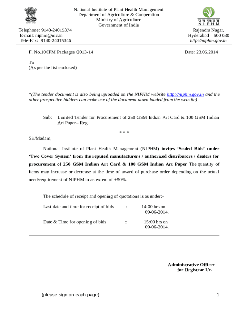 Limited Tender for Procurement of Stationary items & Other ... - niphm ...