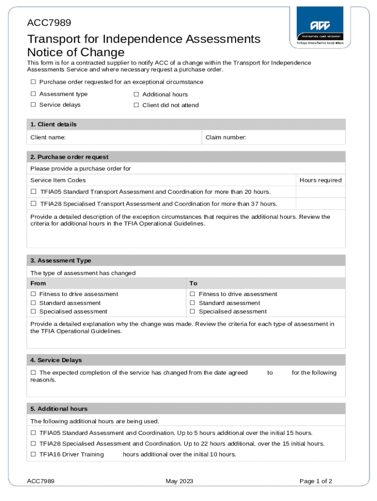 ACC7989 Transport for Independence Assessments Notice of Change. ACC ...