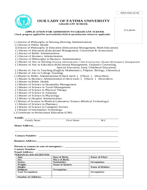 APPLICATION FOR ADMISSION TO GRADUATE STUDY Doc Template | pdfFiller
