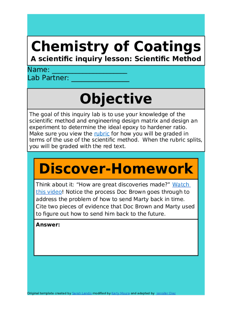 chemistry of coatings a scientific inquiry project Doc Template | pdfFiller