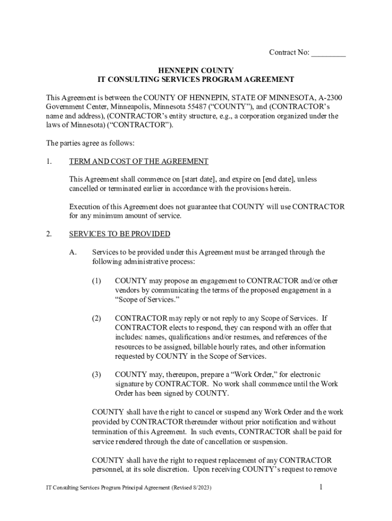 Fillable Online IT Consulting Services Program Principal Agreement Fax ...