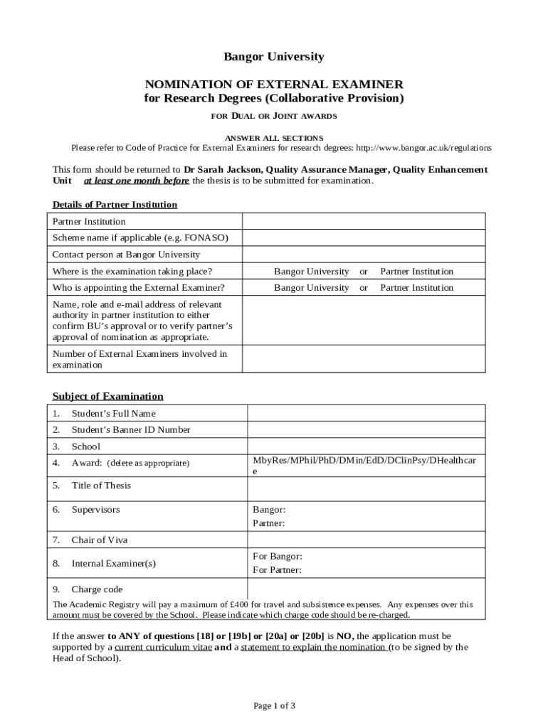 Code of Practice for External Examiners: Research Degrees Doc Template ...