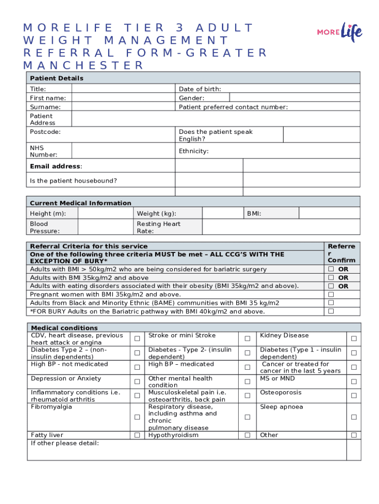 Tier 3 Weight Management Referral .doc Doc Template | pdfFiller