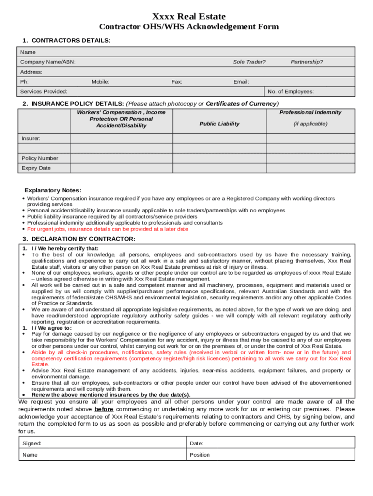 Contractor acknowledgement -rmgc Doc Template | pdfFiller