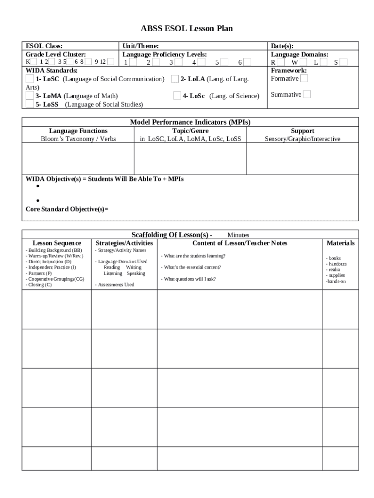1 Insufficient ESL Curriculum Sample Action Plan Doc Template | pdfFiller