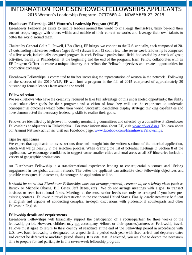 Eisenhower Fellowships - Women's Leadership Programme Doc Template | pdfFiller