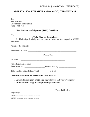 Fillable Online Application For Migration Certificate: Samples, Format ...