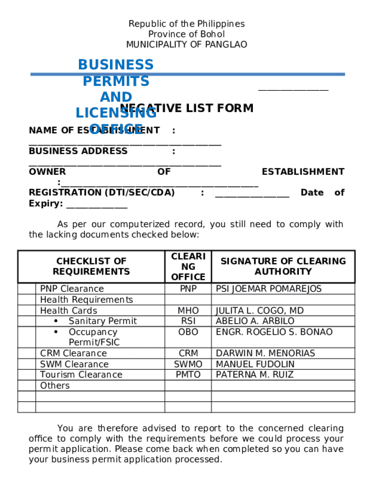 negative list Doc Template | pdfFiller
