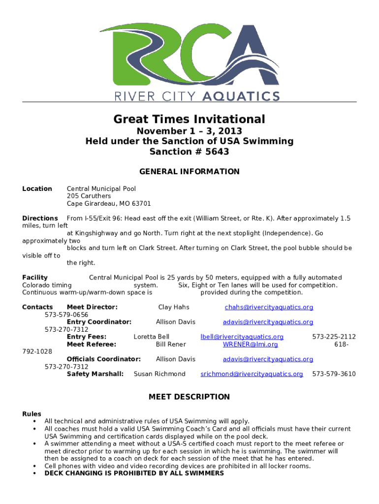 NOVA SENIOR CLASSIC Closed Invitational Meet Doc Template | pdfFiller