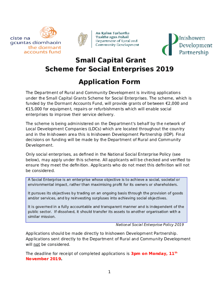 Small Capital Grant Scheme Application Doc Template | pdfFiller