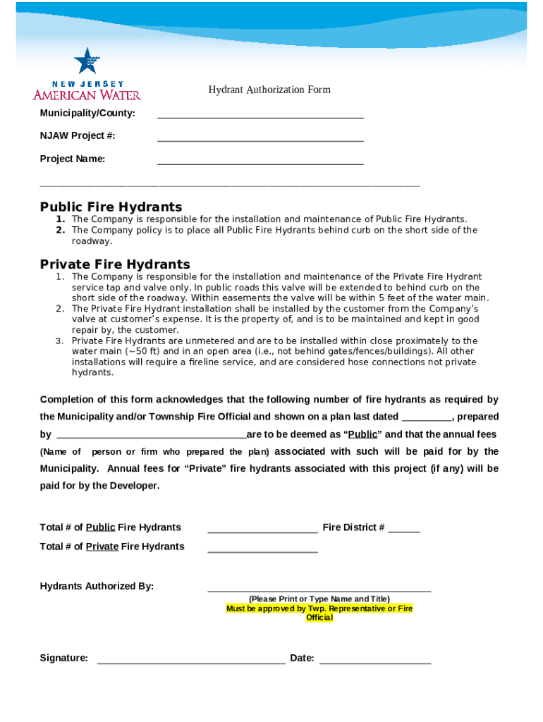 Public Hydrant Authorization Doc Template | pdfFiller