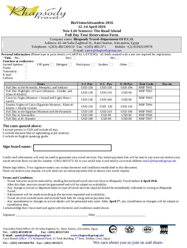 Full Day Tour registration Doc Template | pdfFiller