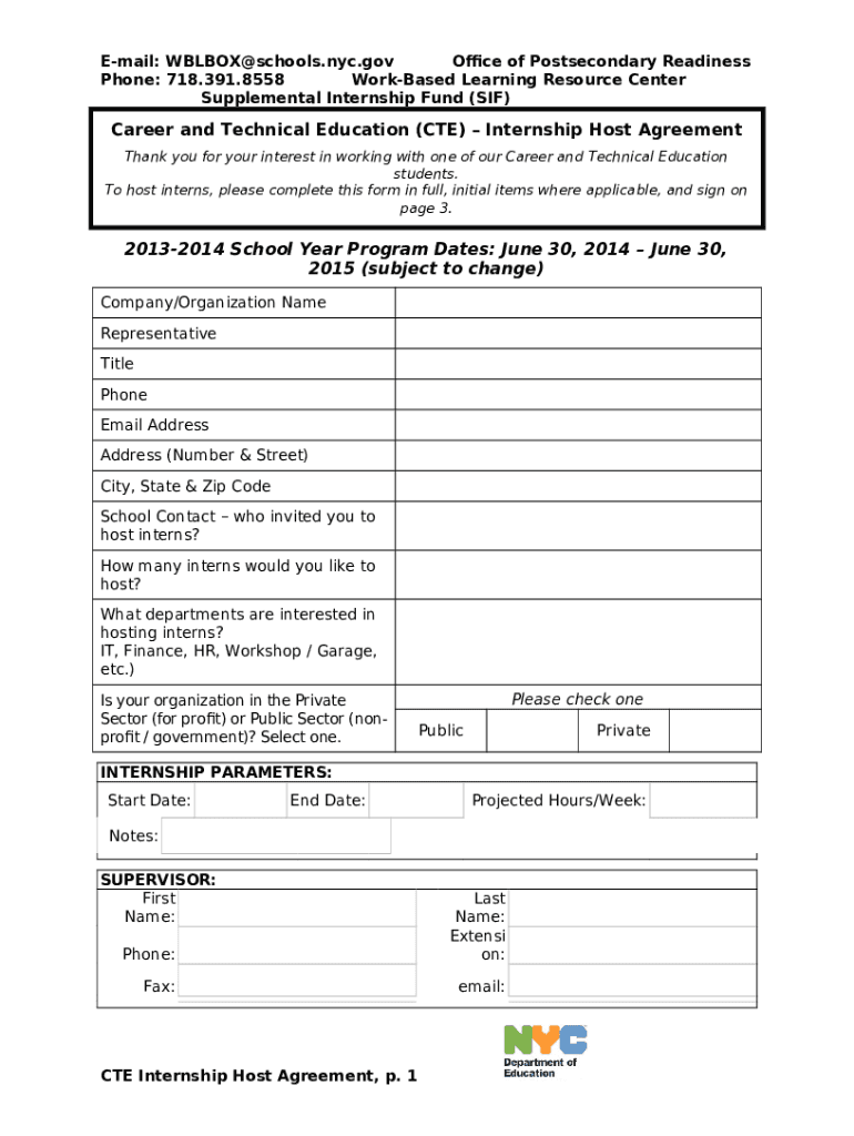 Internship Host Agreement Doc Template | pdfFiller