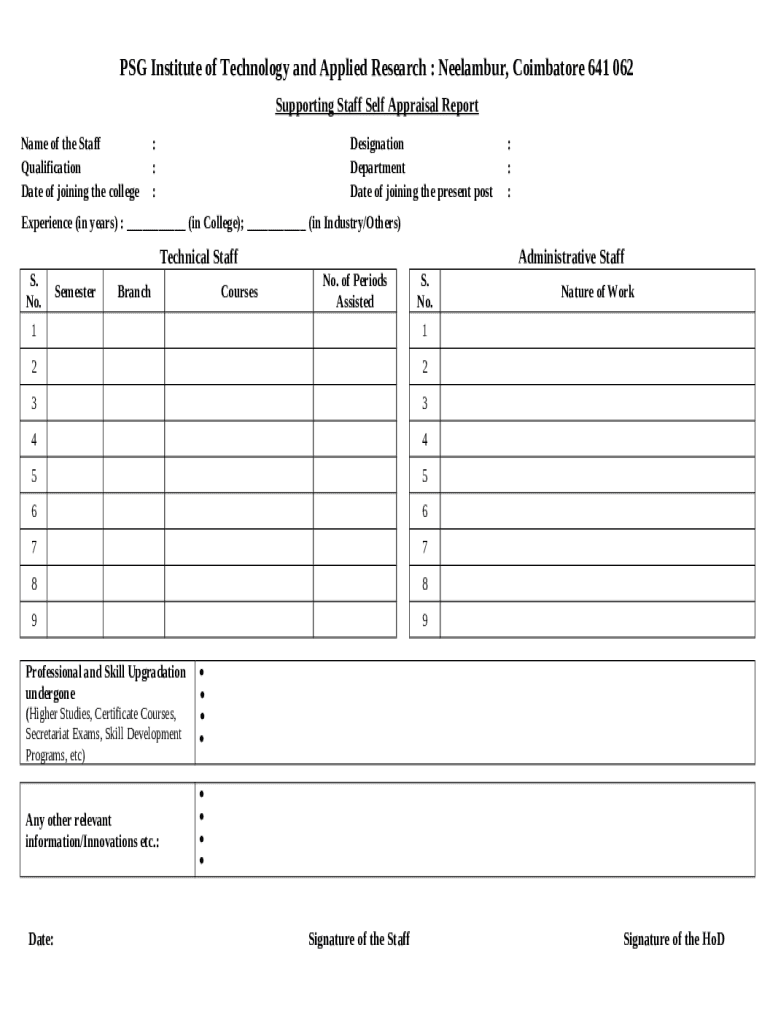 Supporting Staff Perance Appraisal Doc Template | pdfFiller