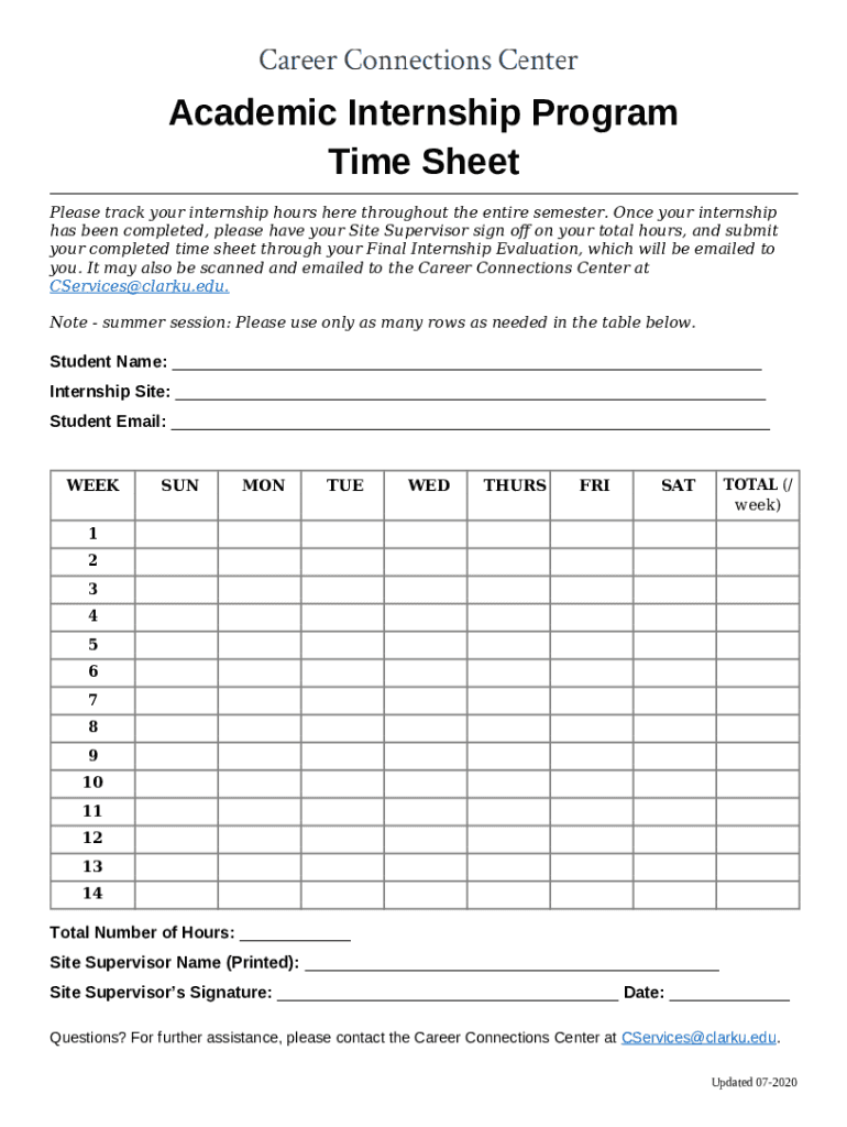 Academic Internship Program Time Sheet Doc Template | pdfFiller
