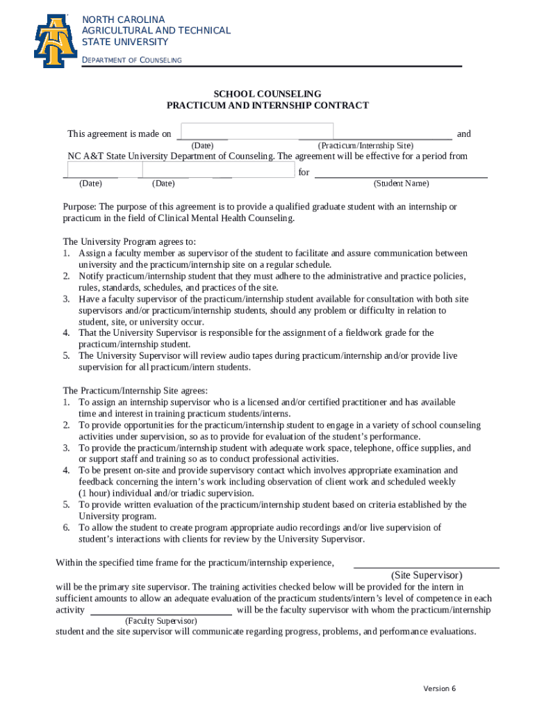 counselor education practicum and internship site contract Doc Template | pdfFiller