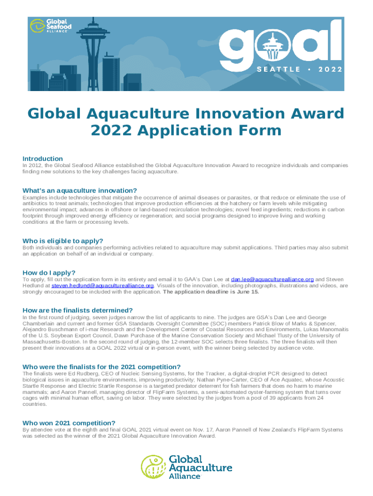 Global Aquaculture Innovation Award 2022 Application Doc Template | pdfFiller