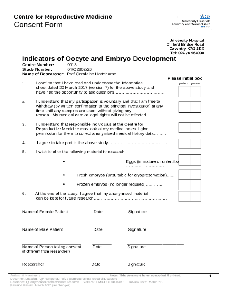 PATIENT INATION SHEET Indicators of oocyte and ... Doc Template | pdfFiller