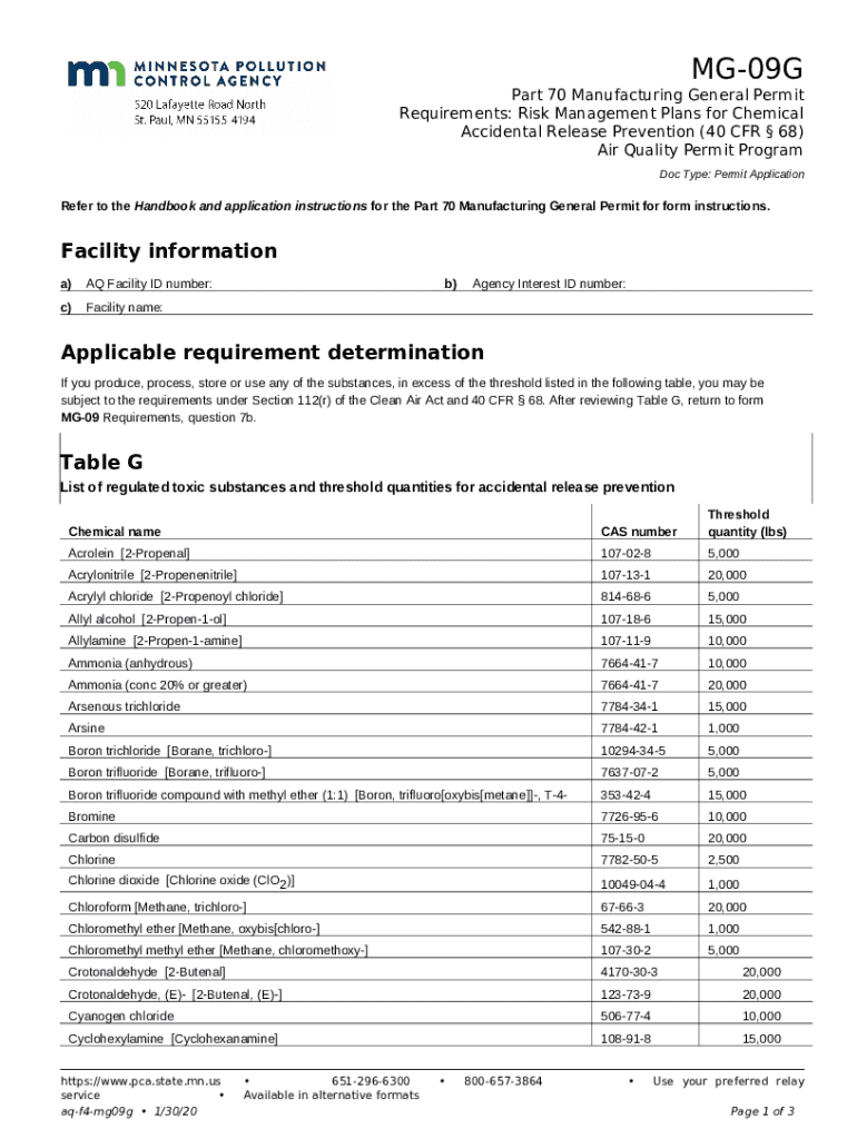 MG-09G Part 70 Manufacturing General Permit Requirements. used to ...