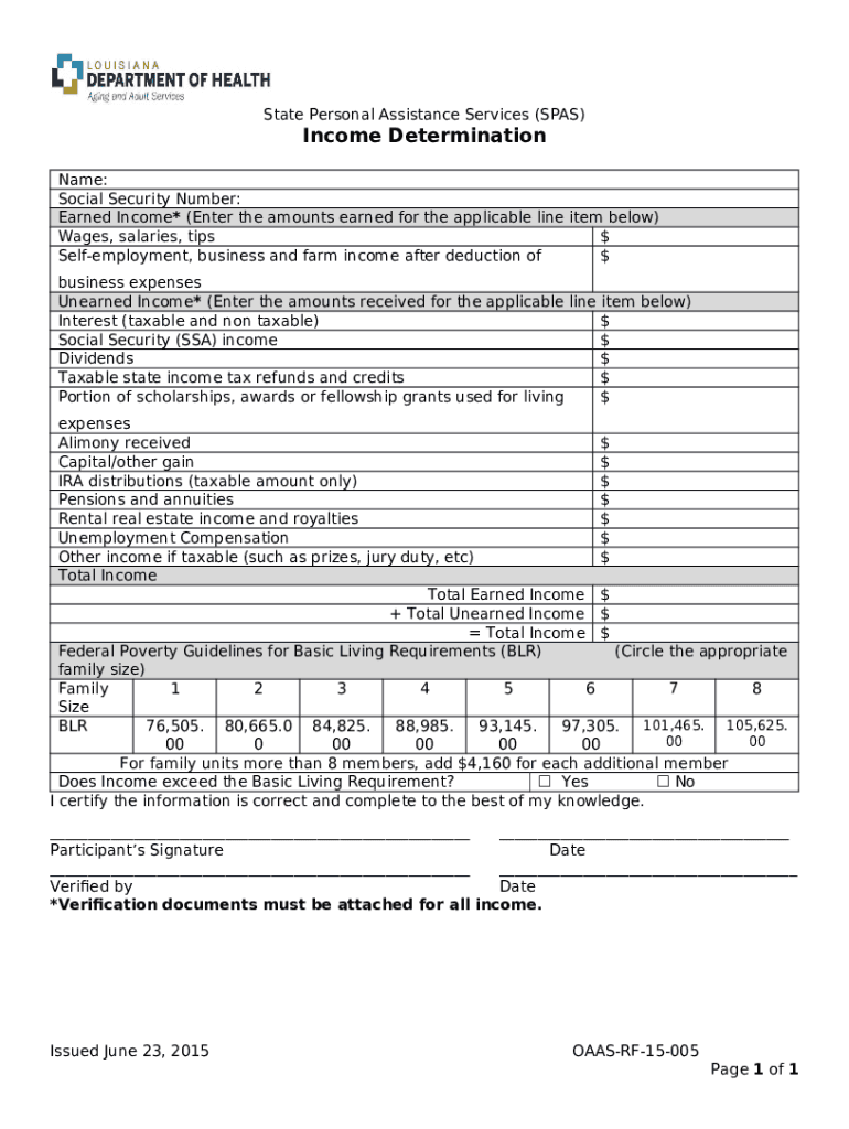 SPAS Income Determination Doc Template | pdfFiller