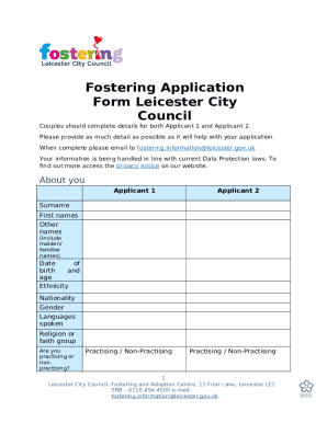 Fostering Application - Leicester City Council Doc Template | pdfFiller