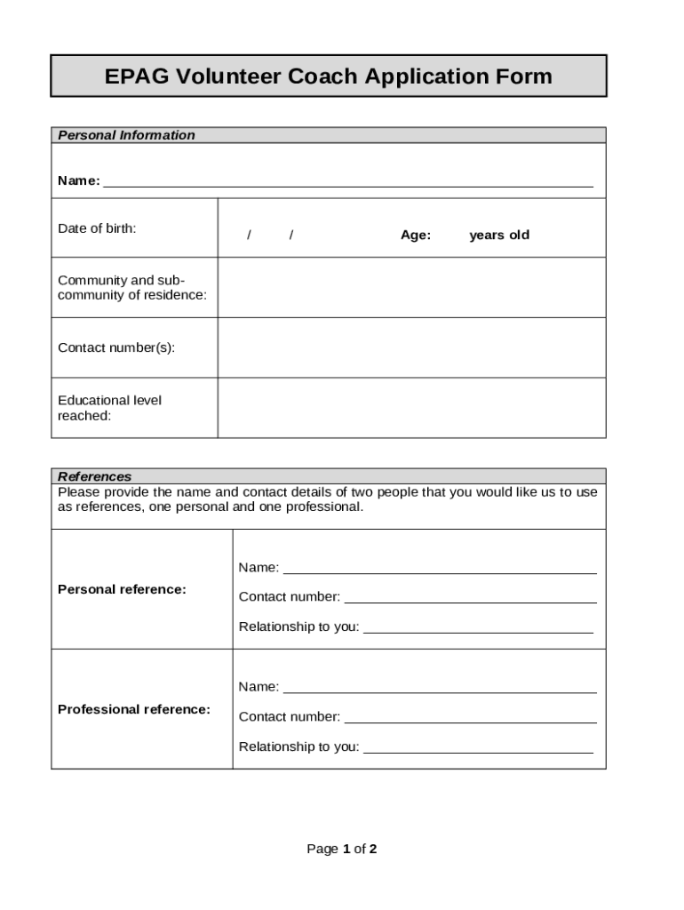 EPAG Volunteer Coach Application Doc Template | pdfFiller