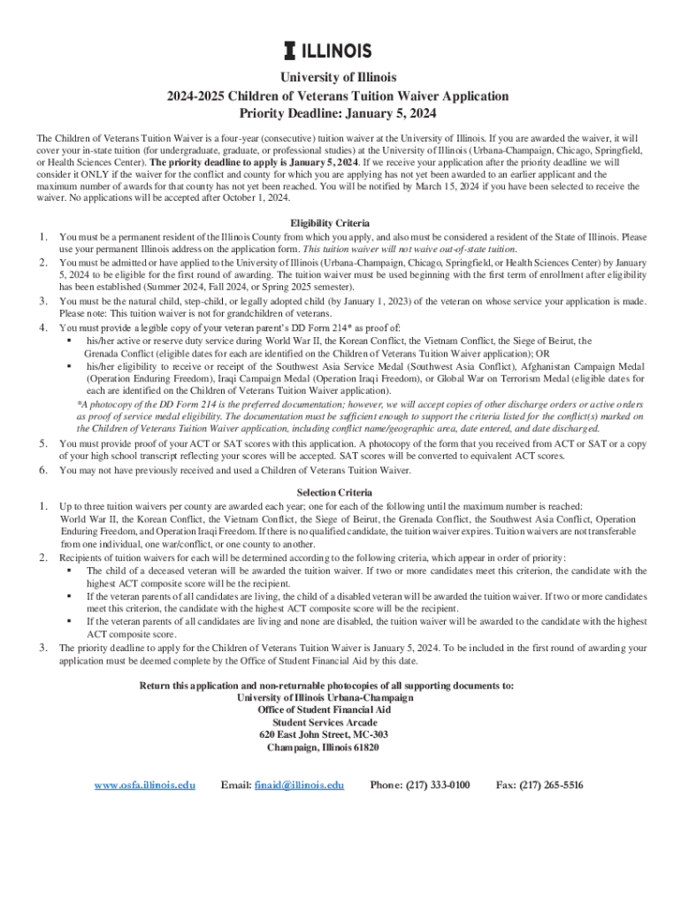 Fillable Online Veterans' Affairs Reminder: University of Illinois ...