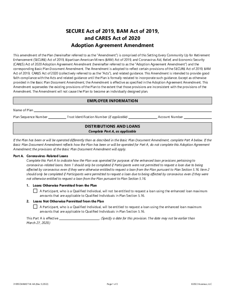 Fillable Online QRP Amend Kit - SECURE-BAM-CARES - Indiv 401(k) Adoption Agreement Fax Email ...