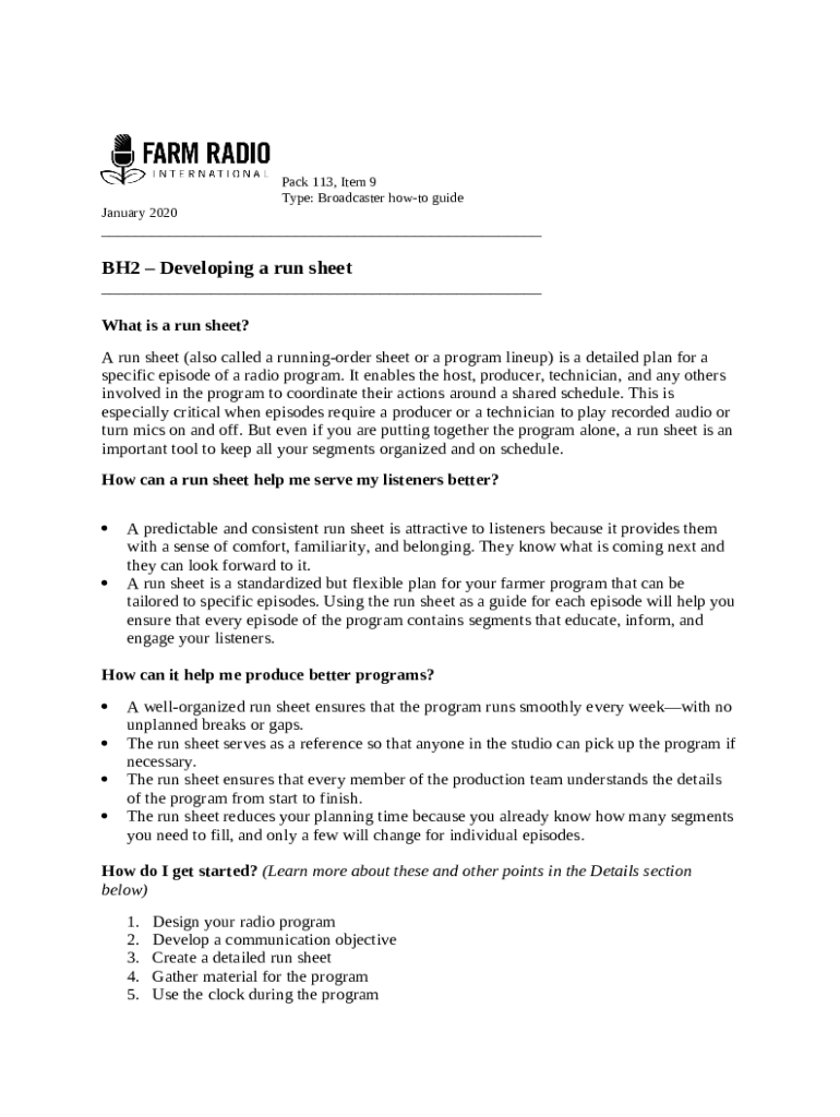 Event Run Sheet TemplateA Step-By-Step Guide Doc Template | pdfFiller