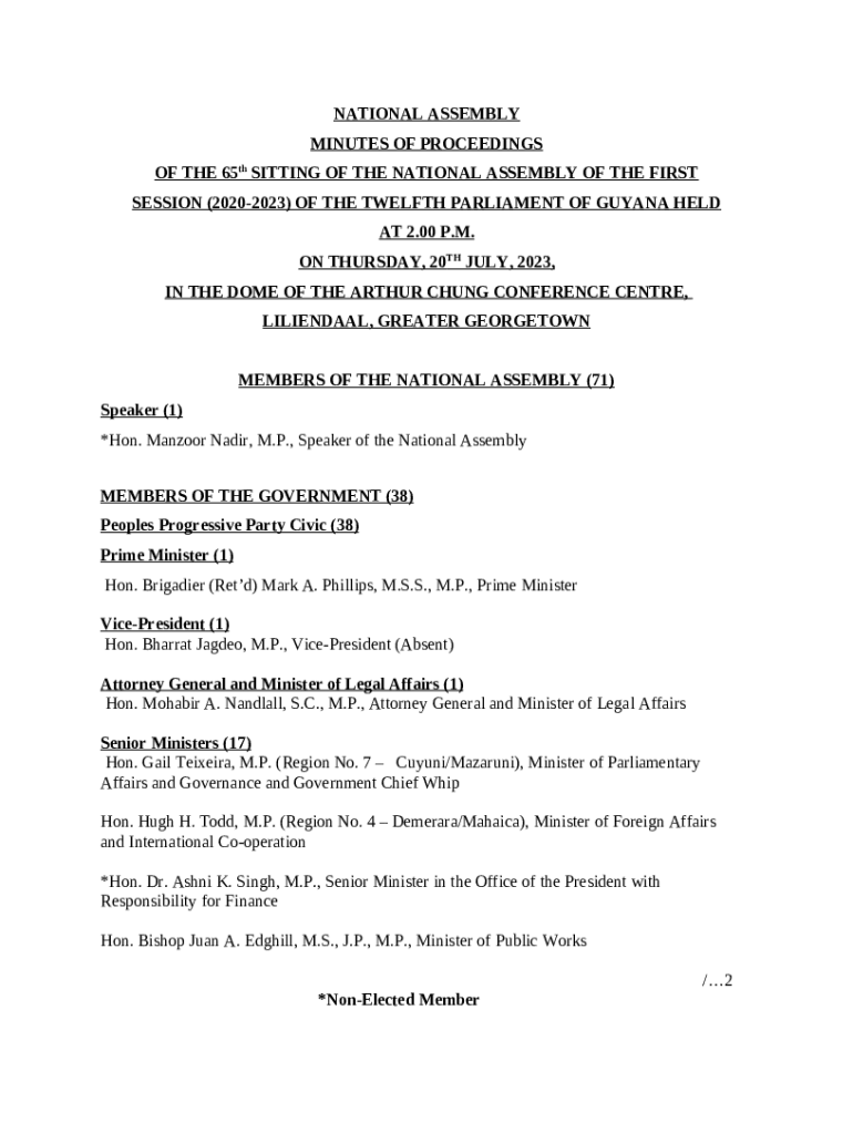 Notice of the 65th Sitting of the National Assembly ... Doc Template ...