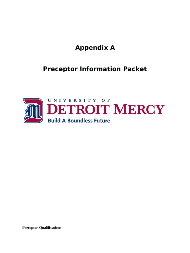 Appendix A Preceptor Ination Packet - healthprofessions udmercy Doc ...