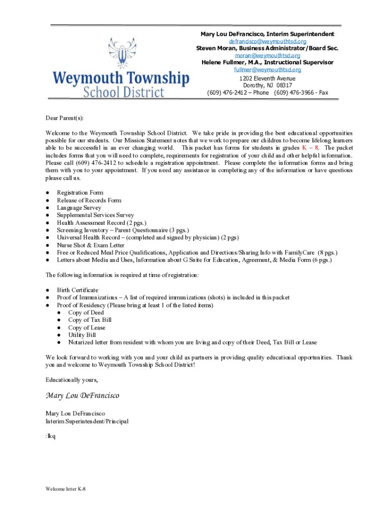 Fillable Online Welcome letter K-8.pdf Fax Email Print - pdfFiller