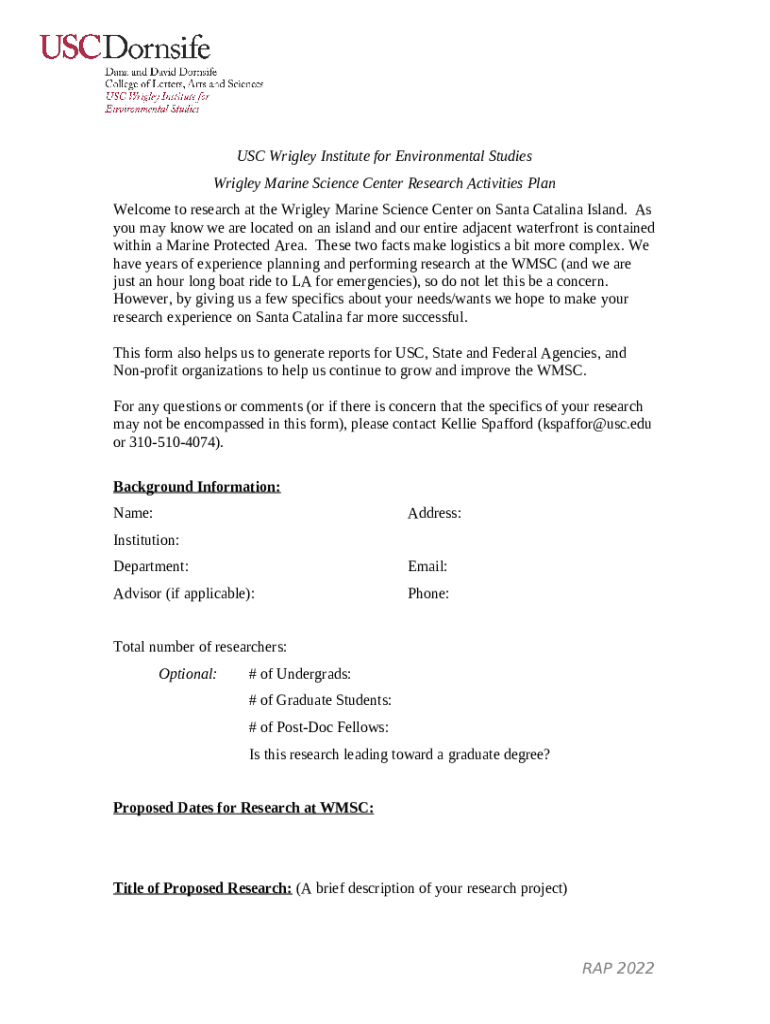 University of Southern California Wrigley Institute of Marine ... - dornsife usc Doc Template ...