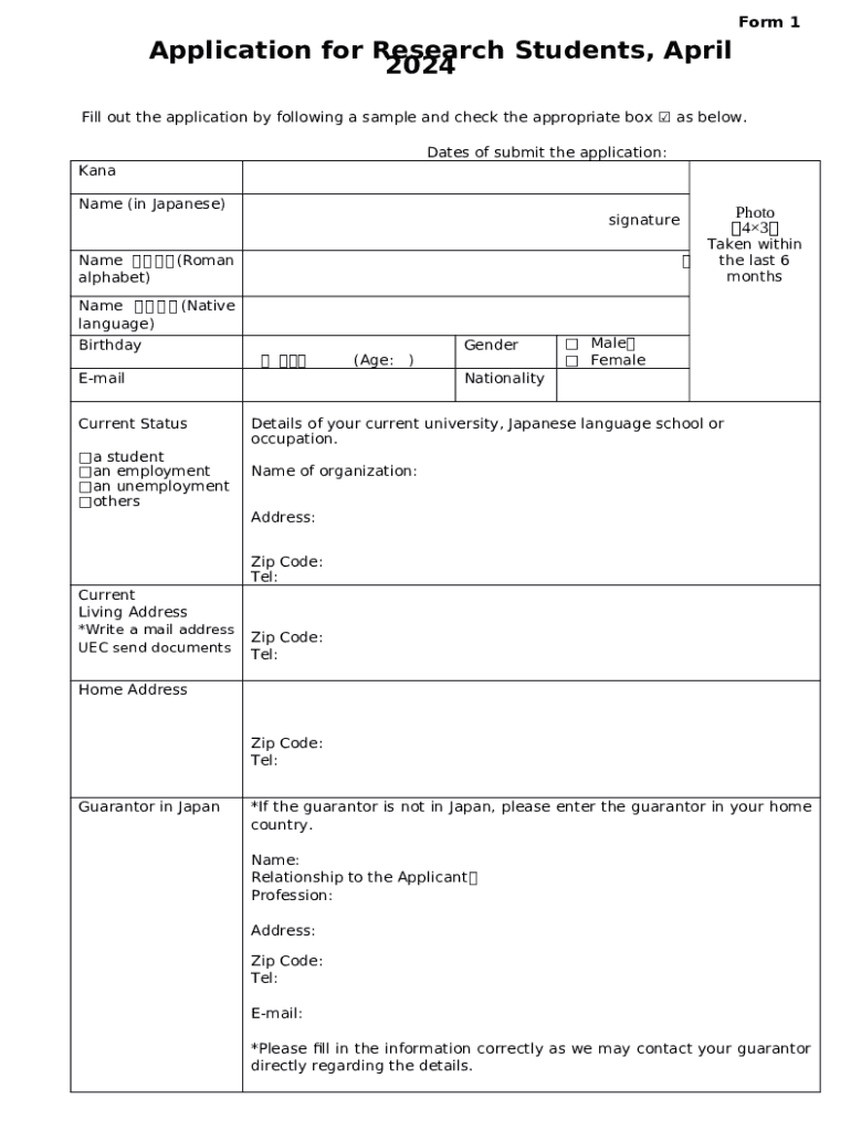 Application for Research Students, April 2024 Doc Template | pdfFiller