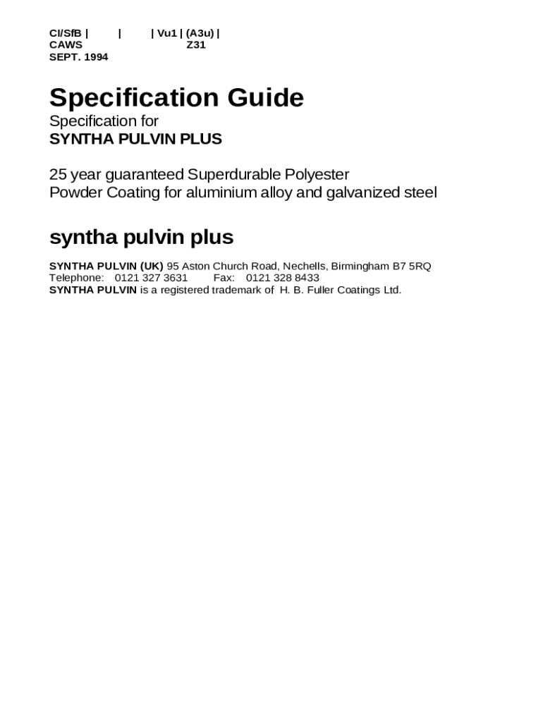 The SYNTHA PULVIN PLUS Specification Doc Template | pdfFiller