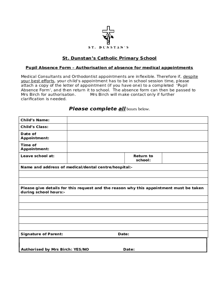 Pupil Absence - St. Dunstan's Catholic Primary School Doc Template ...