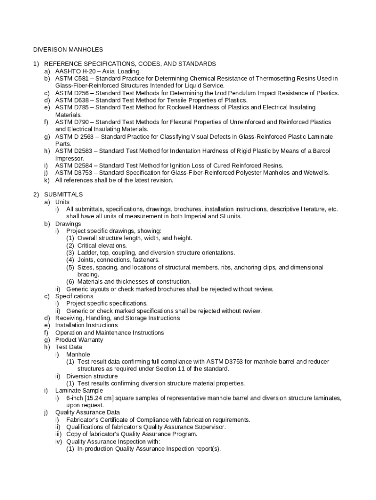 Diversion Manhole Specification. Fiberglass Diversion Manhole ...