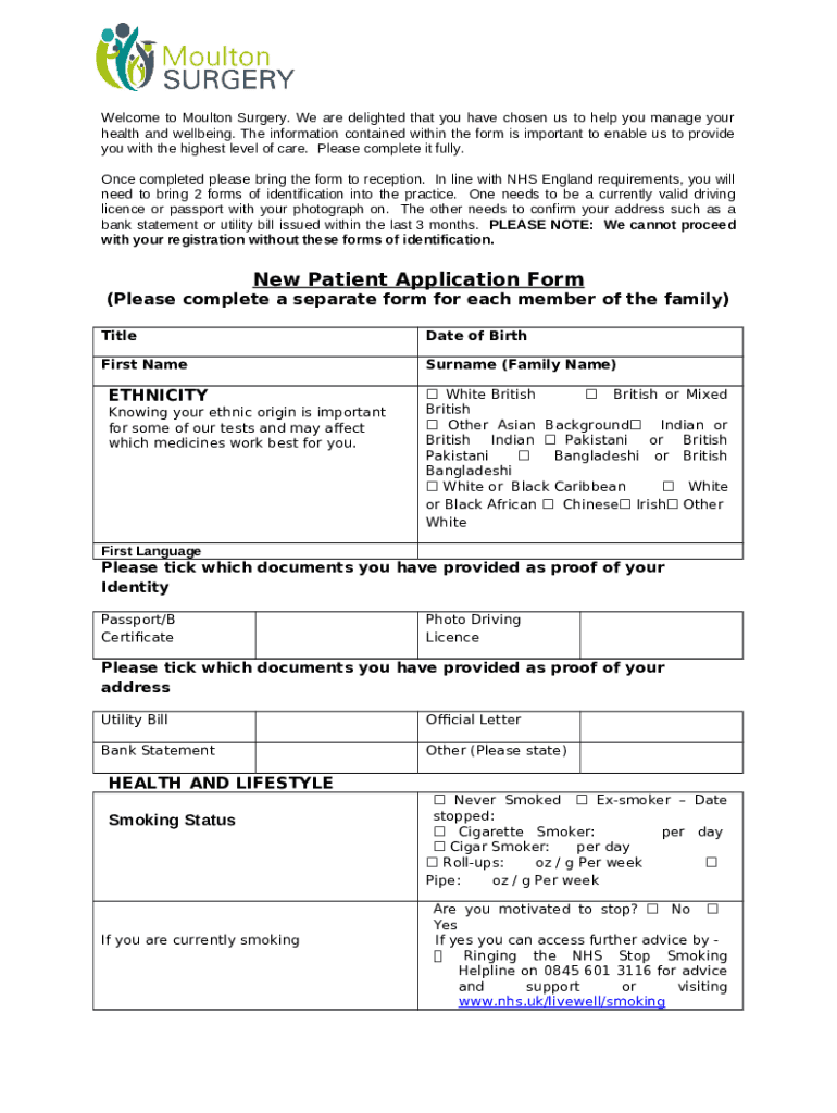 New Patient Application - Moulton Surgery Doc Template | pdfFiller
