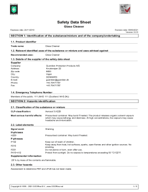 Fillable Online SAFETY DATA SHEET Glass Cleaner Fax Email Print - pdfFiller