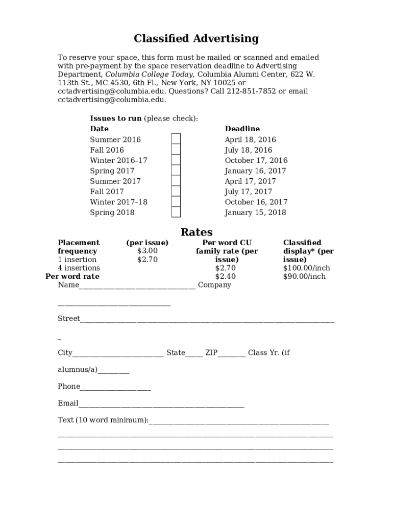 Online Classifieds . Media Kit Fax Email Print Doc Template | pdfFiller