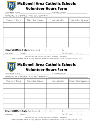Fillable Online McDonell Area Catholic School Service Hours Form Fax ...