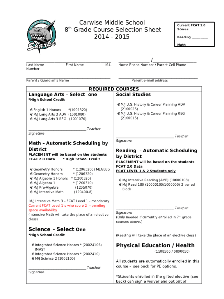 Click here for the 8th grade elective - Studylib Doc Template | pdfFiller