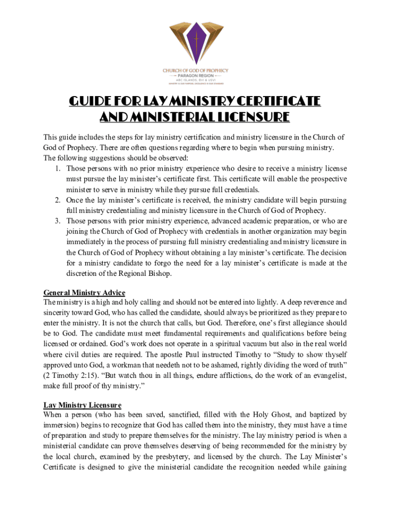 Fillable Online Guide for Lay Ministry Certificate and Ministerial ...