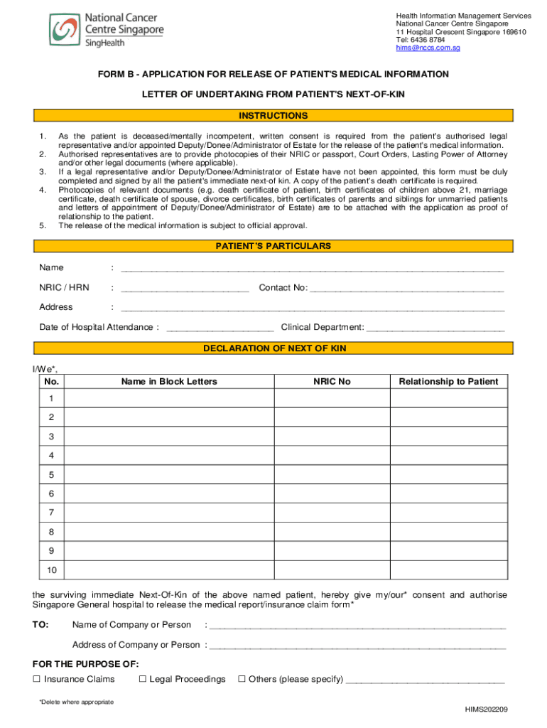 Fillable Online FORM BLetter of Undertaking Form Patient's Next-of-Kin ...