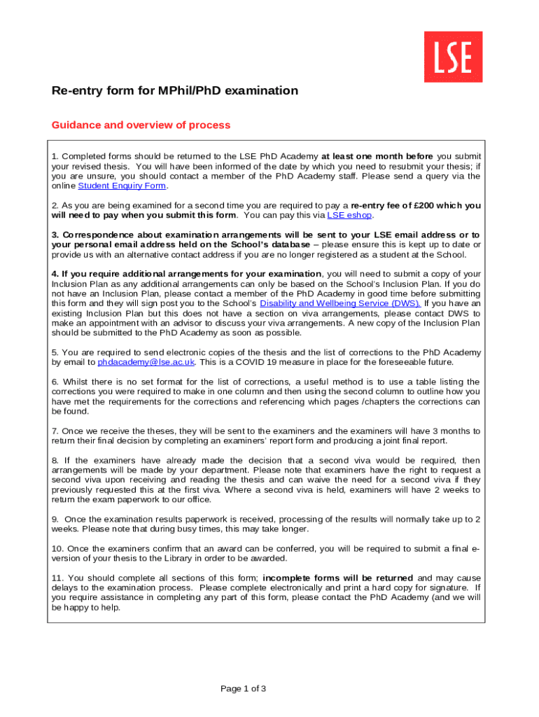 Re-Entry for MPhil/PhD Examination: Process and Guidelines Doc Template ...