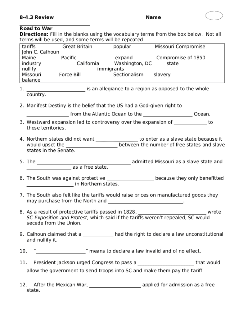 Road to War Doc Template | pdfFiller