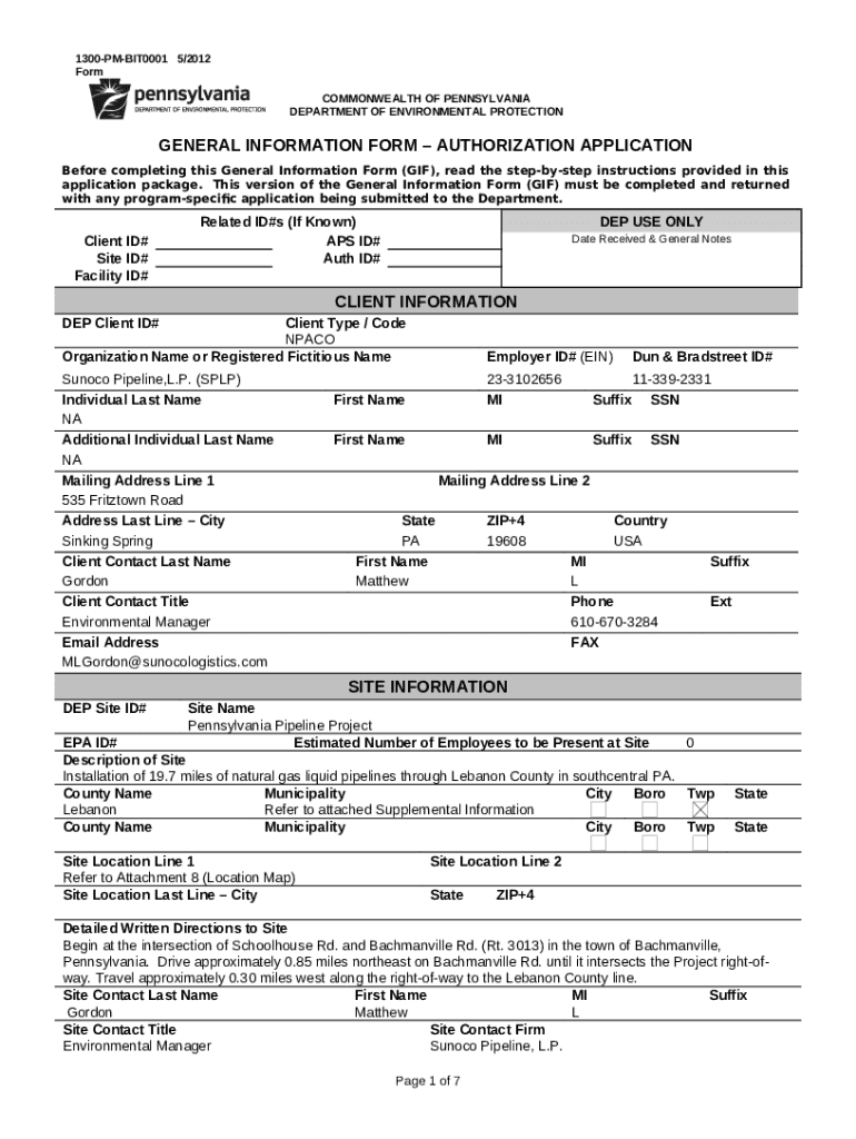GENERAL INATION - AUTHORIZATION APPLICATION - files dep state pa Doc Template | pdfFiller