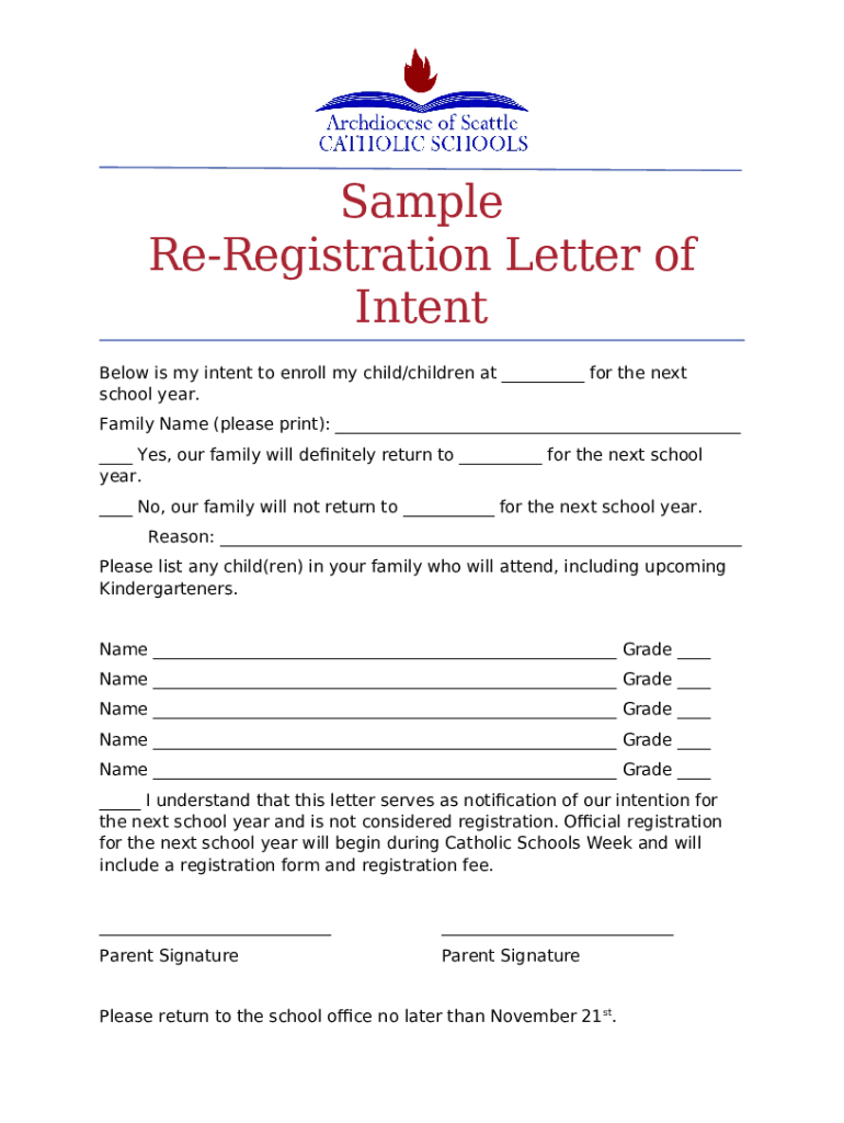 Intent to Enroll 2024-2025 Doc Template | pdfFiller