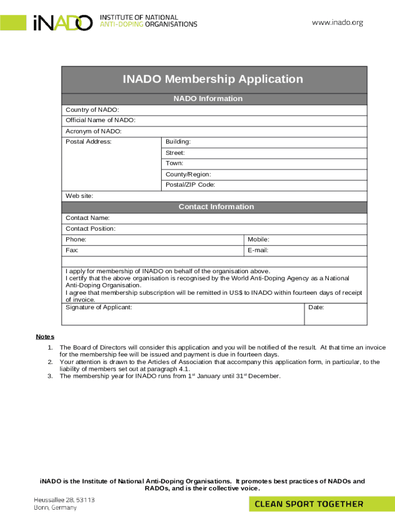 iNADO Membership Application Doc Template | pdfFiller